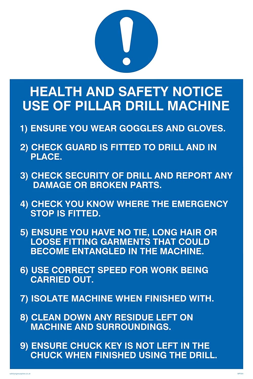 Viking Signs MP304-A2P-AC Health and Safety Notice Use Of Pillar Drill ...