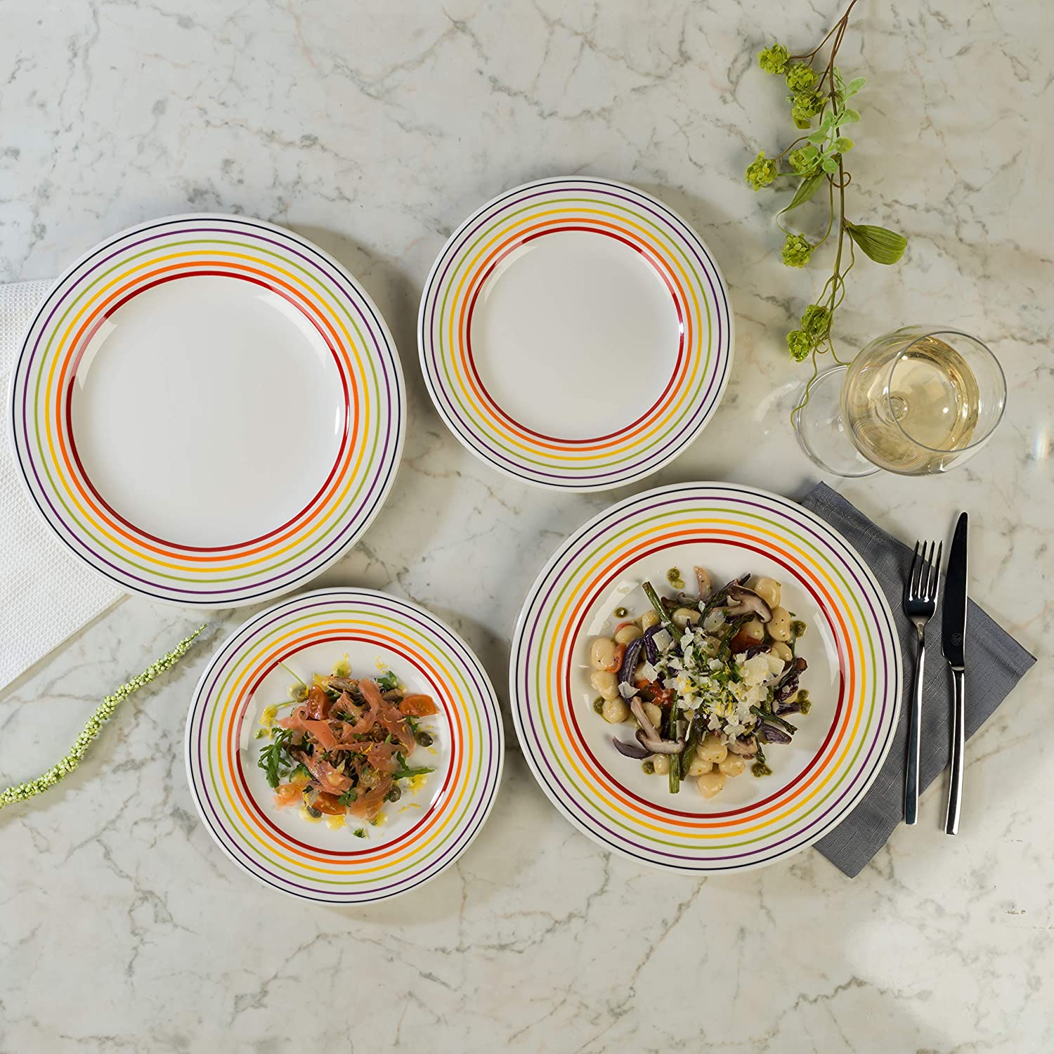 Bugatti 1109602 Rainbow Multicoloured Striped Edge Side Small Plates ...