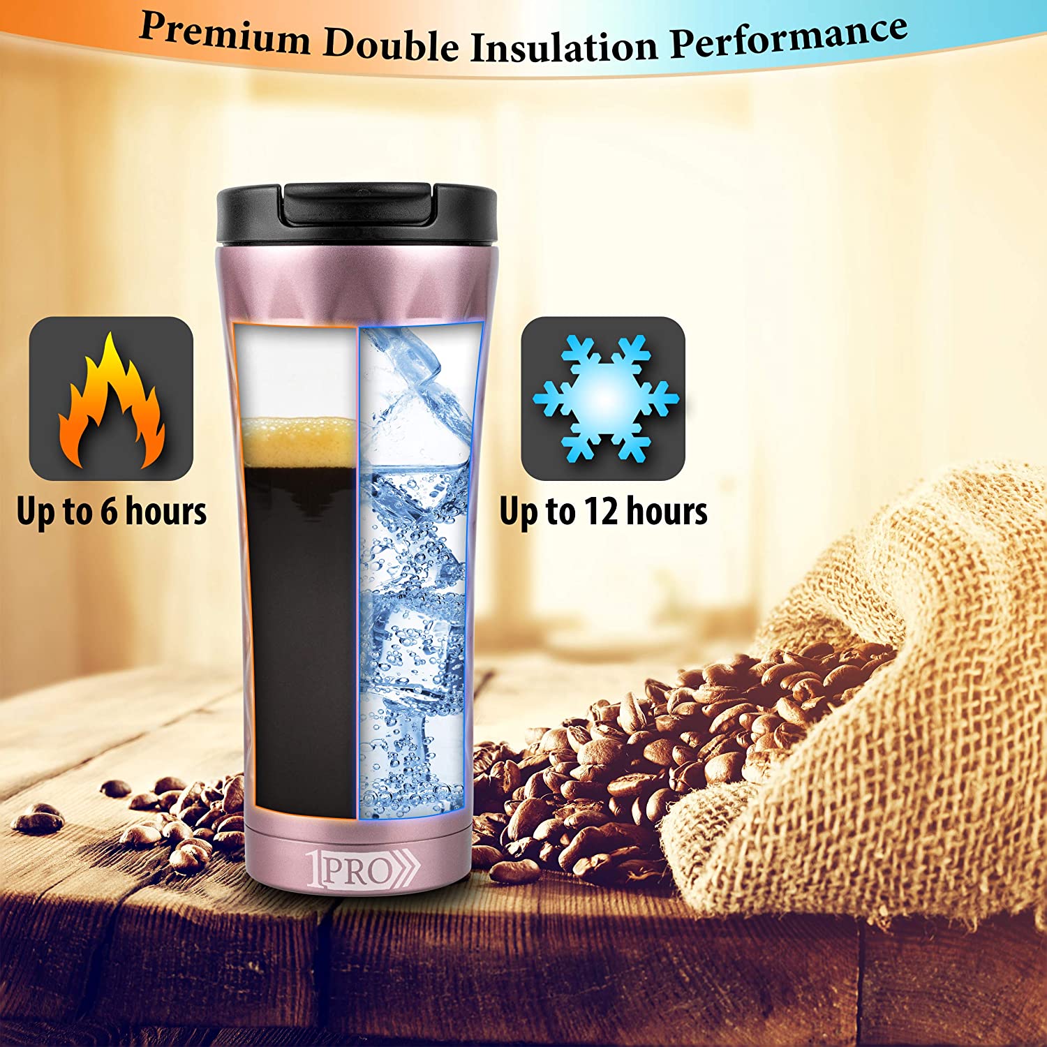 Reusable Travel Mug Coffee Cup, Stainless Steel, Double Walled Vacuum ...