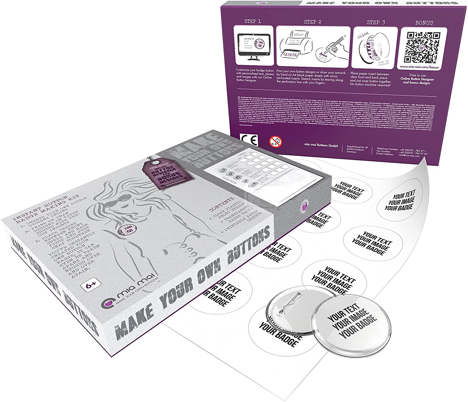 Instant Button Badges Kit 56mm with Pins (Pack of 50) – Make Your Own ...