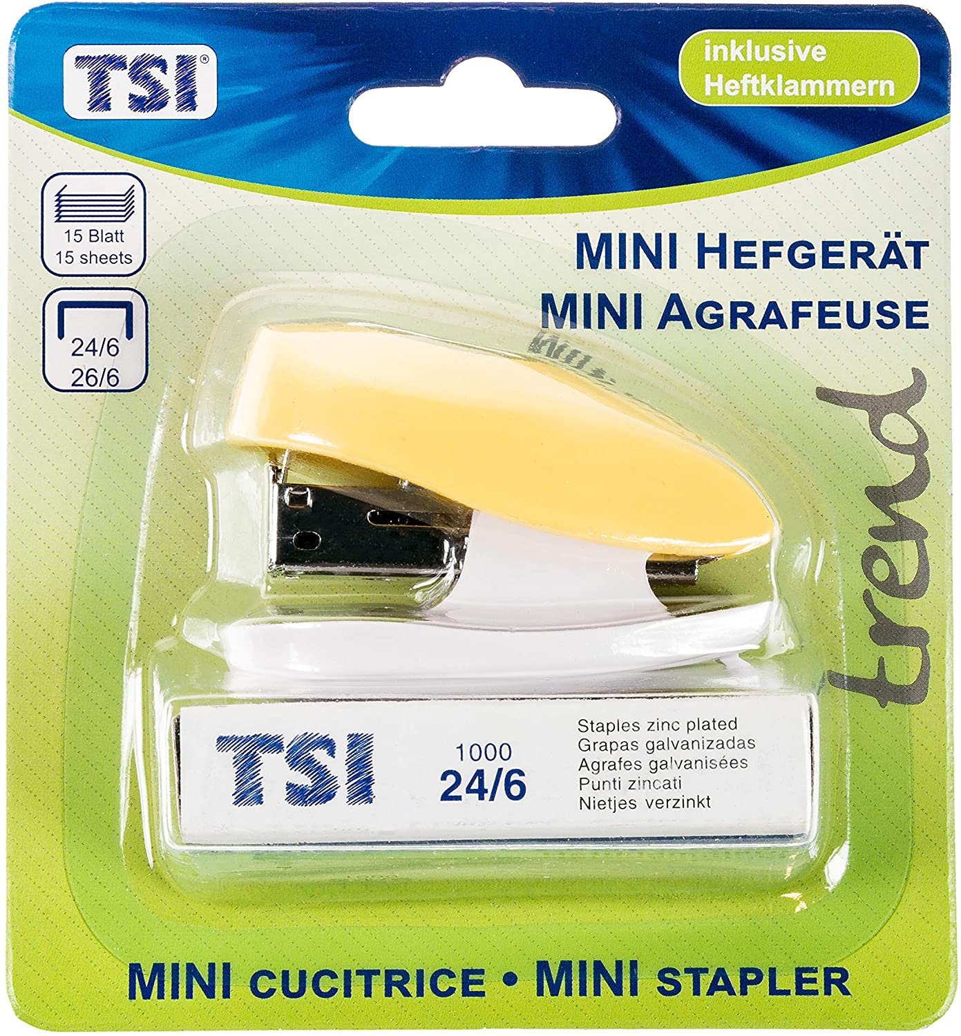 TSI 49070-5 Trend Mini Stapler with 1000 Staples – Yellow – BigaMart