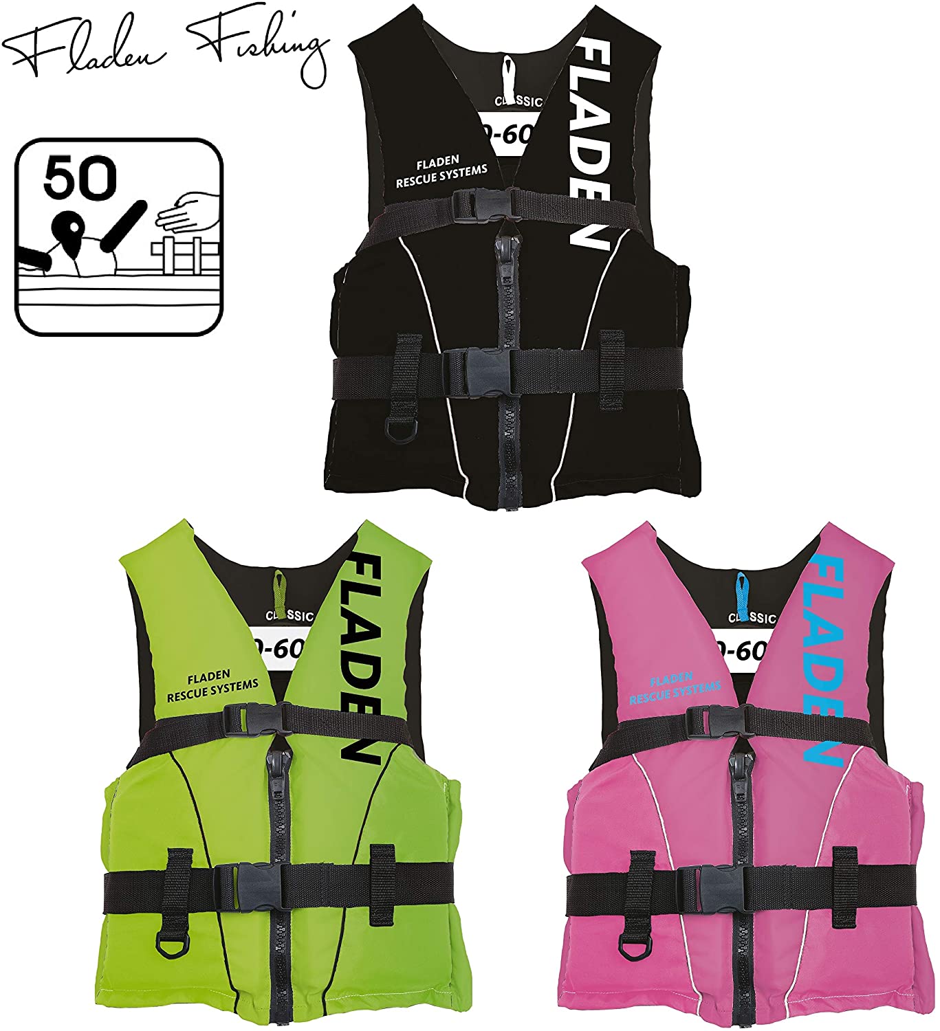 FLADEN RESCUE SYSTEM ISO 12402 Approved Classic 2 50N Buoyancy Aid Vest ...