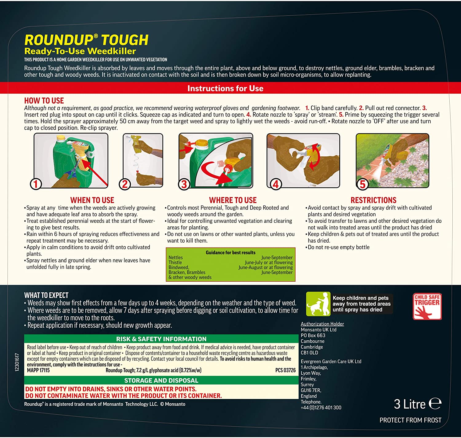 Roundup 119019 Tough Weedkiller, Ready to Use, Manual Spray, 3 Litre ...