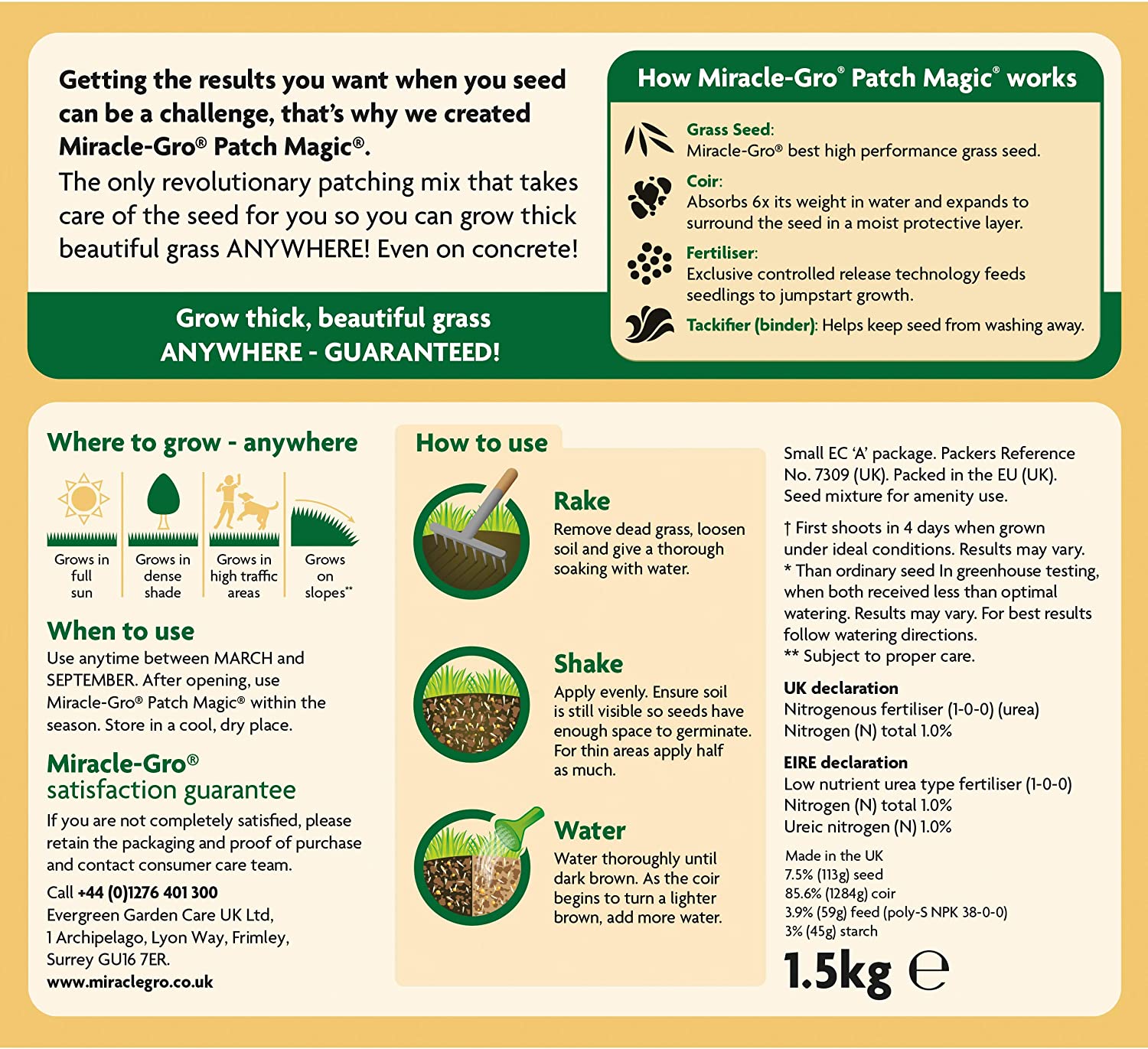 Miracle-Gro Patch Magic Grass Seed, Feed and Coir 3.6 kg – 48 patches ...