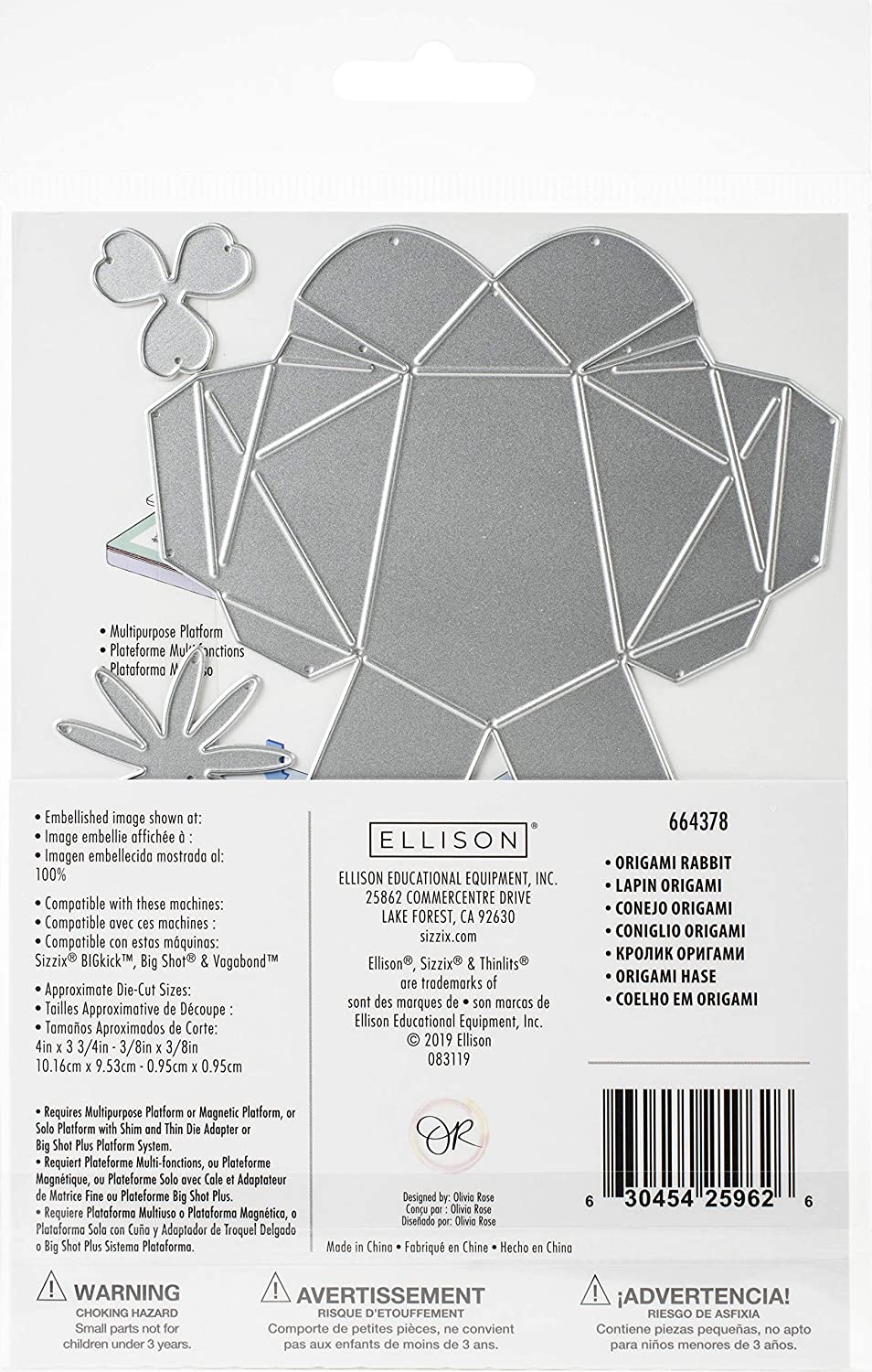 Sizzix Thinlits Die Set 9 Pack 664378 Origami Rabbit by Olivia Rose, Multi-Colour, One Size ...