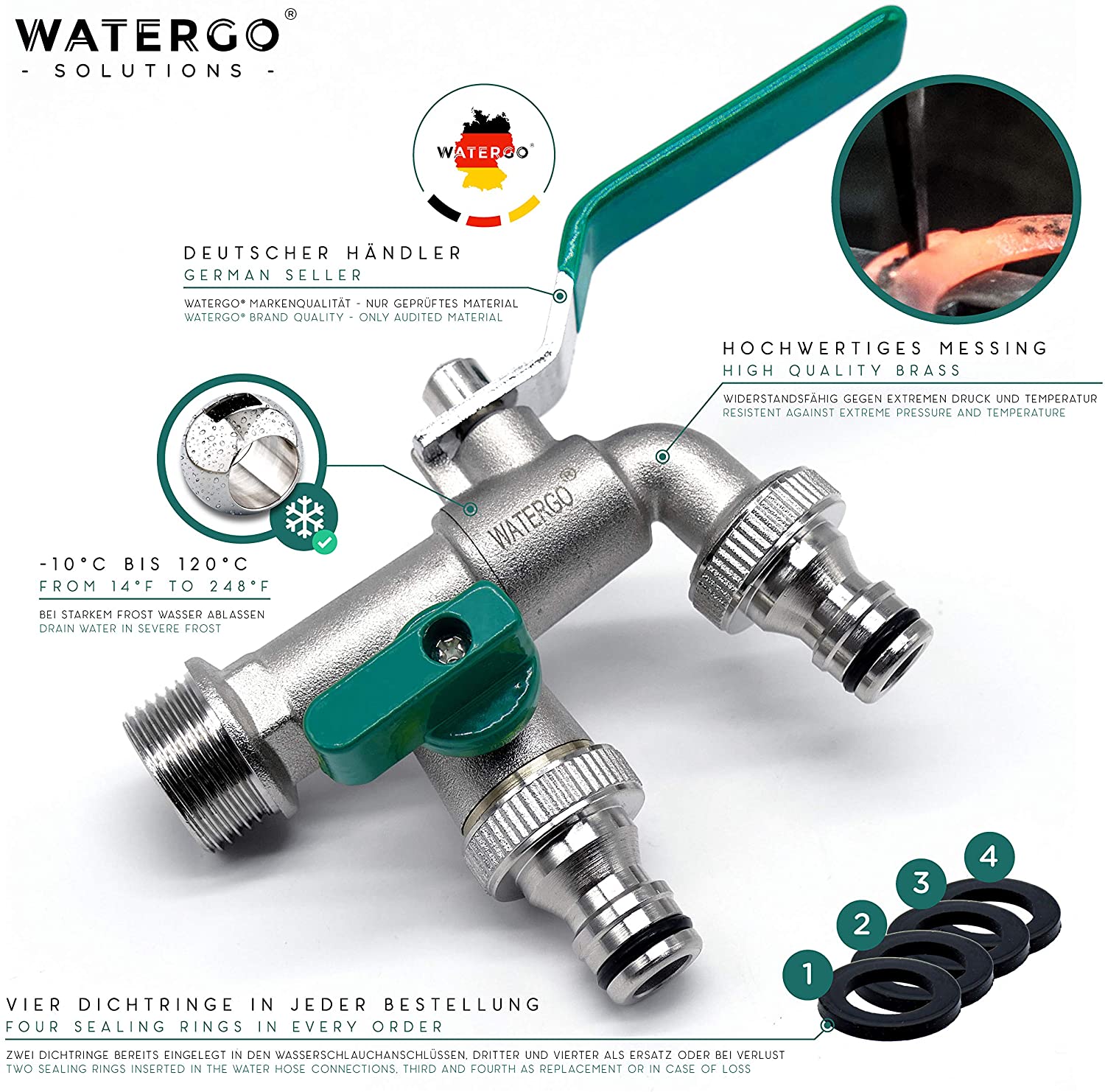 WATERGO Premium Double Water Tap Garden 1/2″ Inch (green) – Double ...