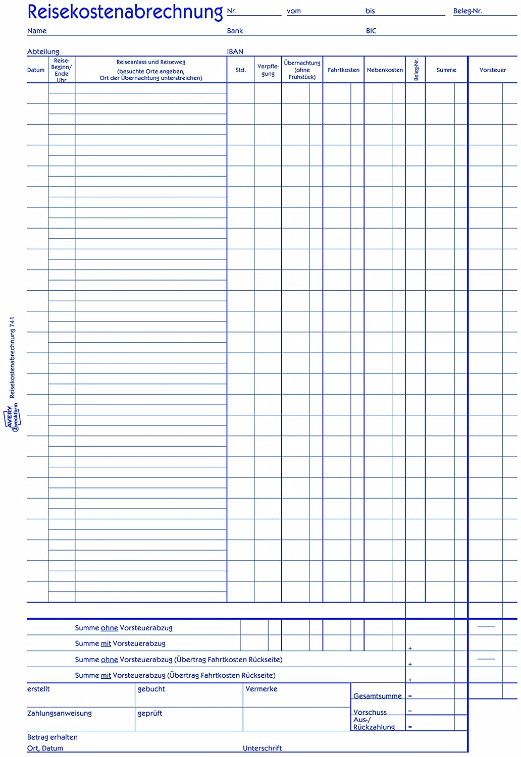 Avery Zweckform 741 Travel Book Invoice Form A4 with 1 Sheet of Carbon ...