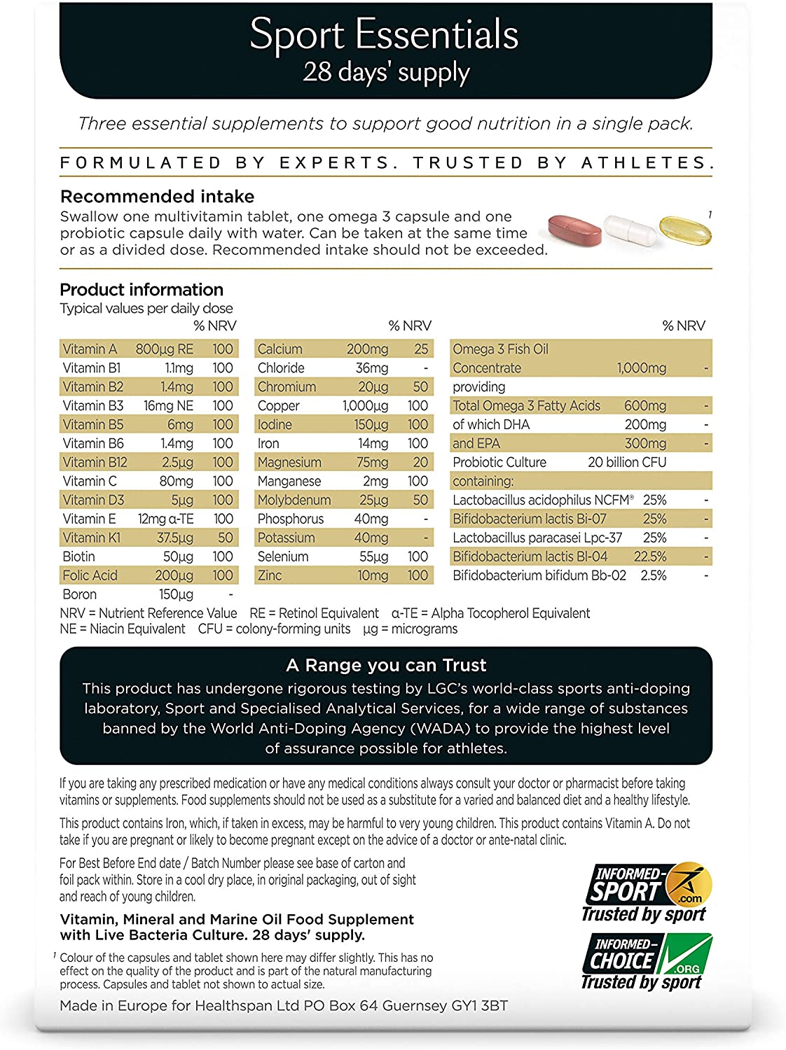 Healthspan Elite Sport Essentials Multivitamin | 28 Day Supply | All ...