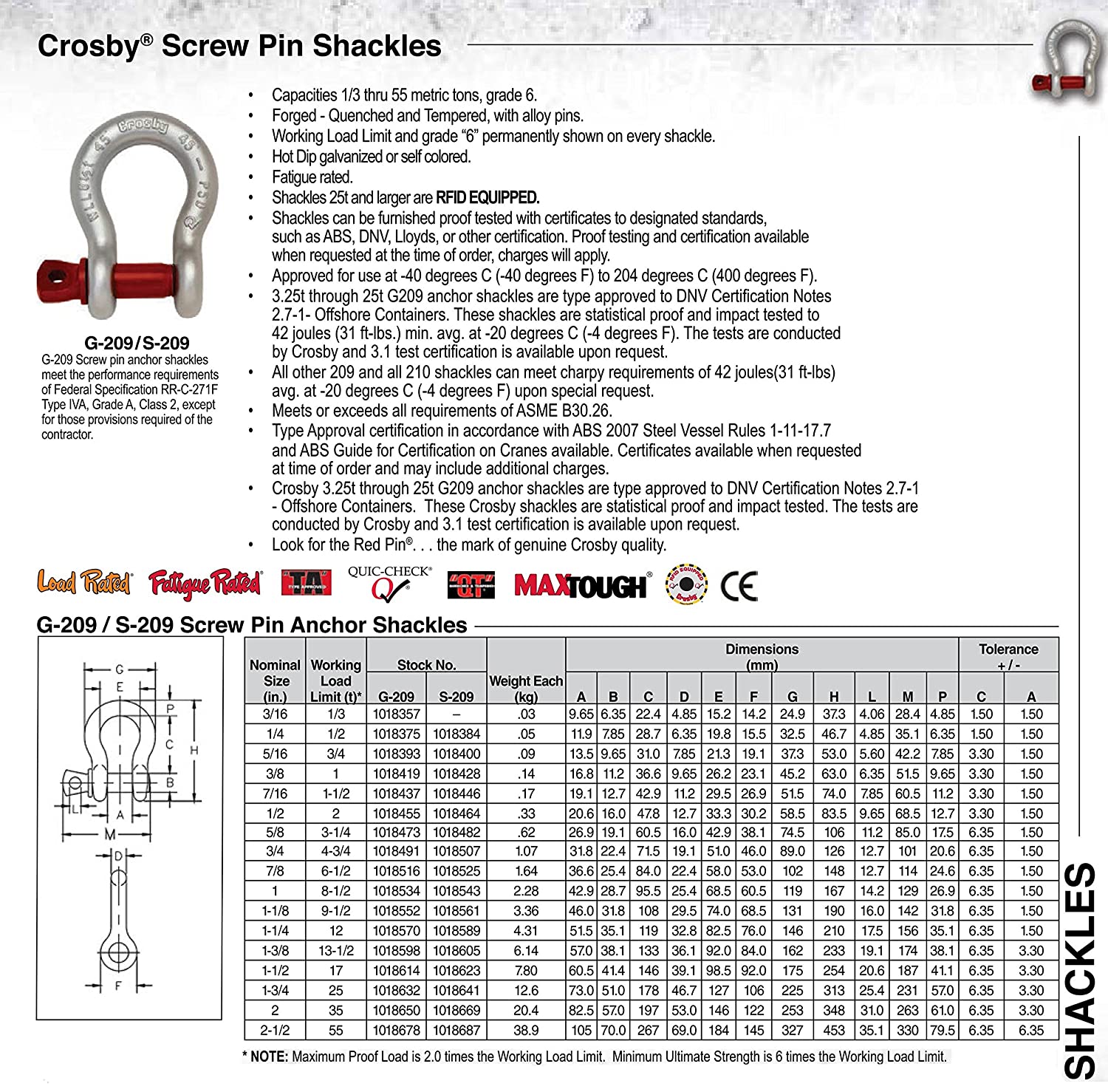 Crosby Screw Pin Anchor Shackle, G209, WLL- 4.75 Tons – BigaMart
