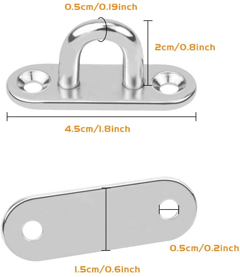 NETUME 4 Pcs Eye Plate – M5/304 Stainless Steel, 5mm Oblong Pad Eye ...