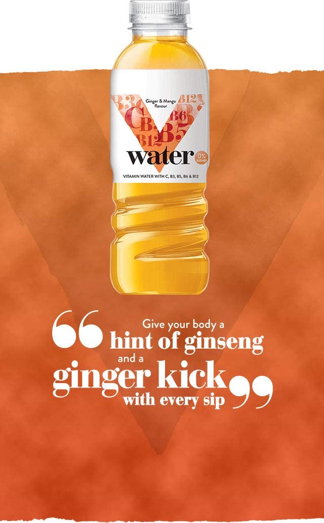 V Water Ginger & Mango Vitamin Water – Zero Sugar – No Artificials, 6 x ...