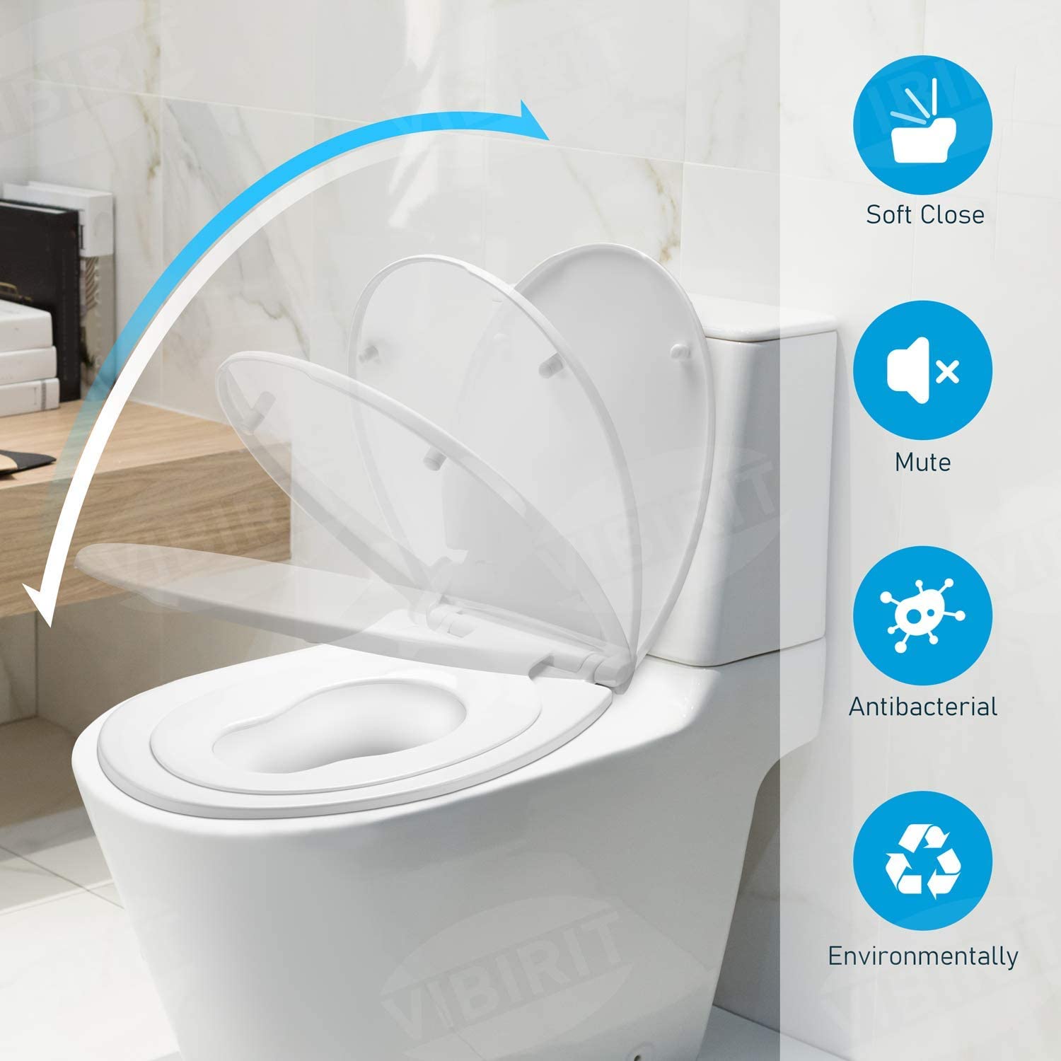 Soft Close Toilet Seat, VIBIRIT 2 in 1 Anti-Bacterial Heavy Duty Child ...