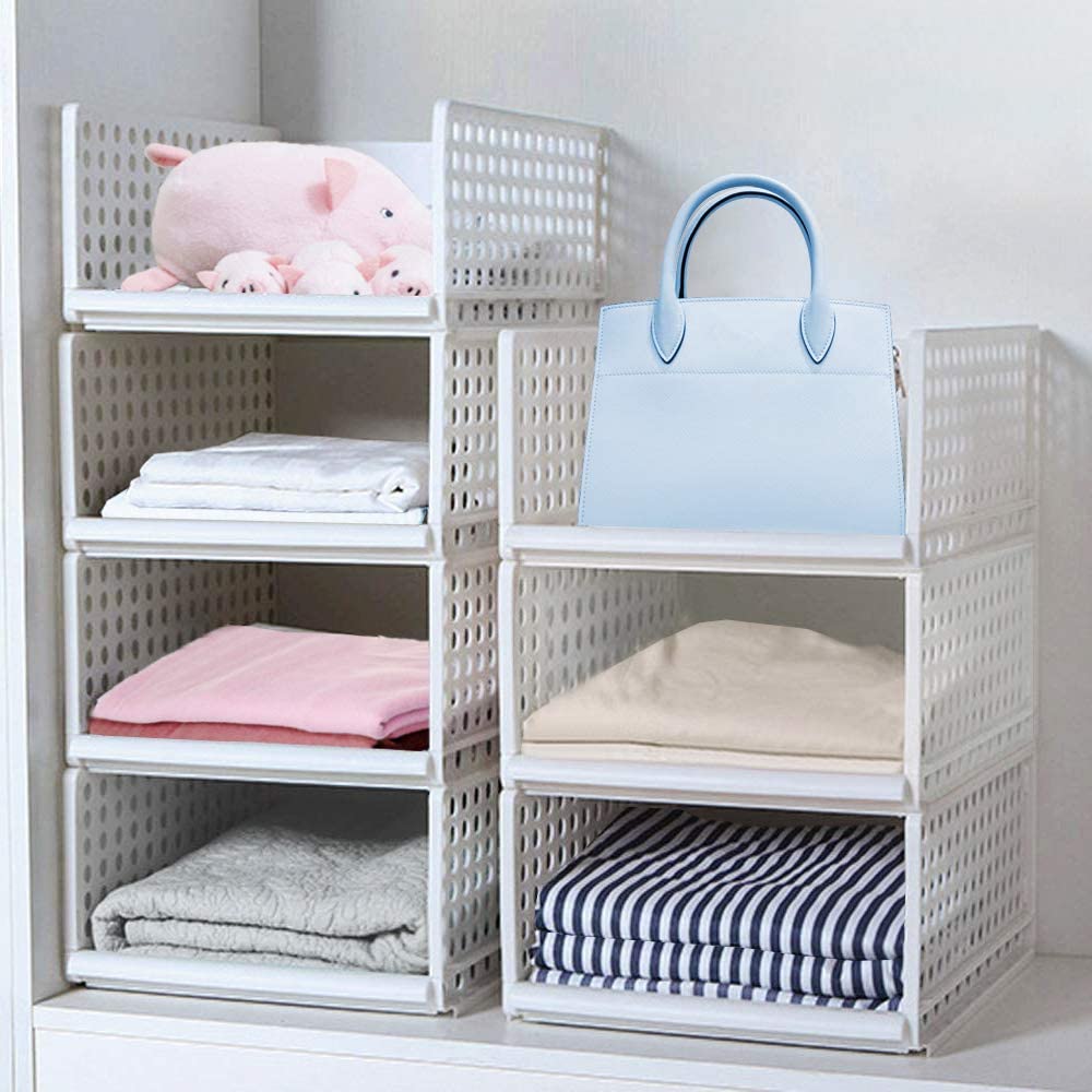 Hossejoy 4 Pack Stackable Wardrobe Storage Organizer Plastic Detachable