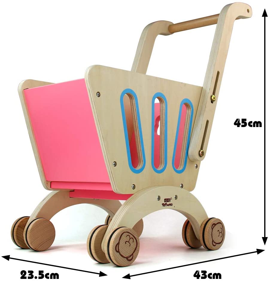 Jerryvon Kids Wooden Shopping Trolley Cart Toy Children Grocery Cart ...