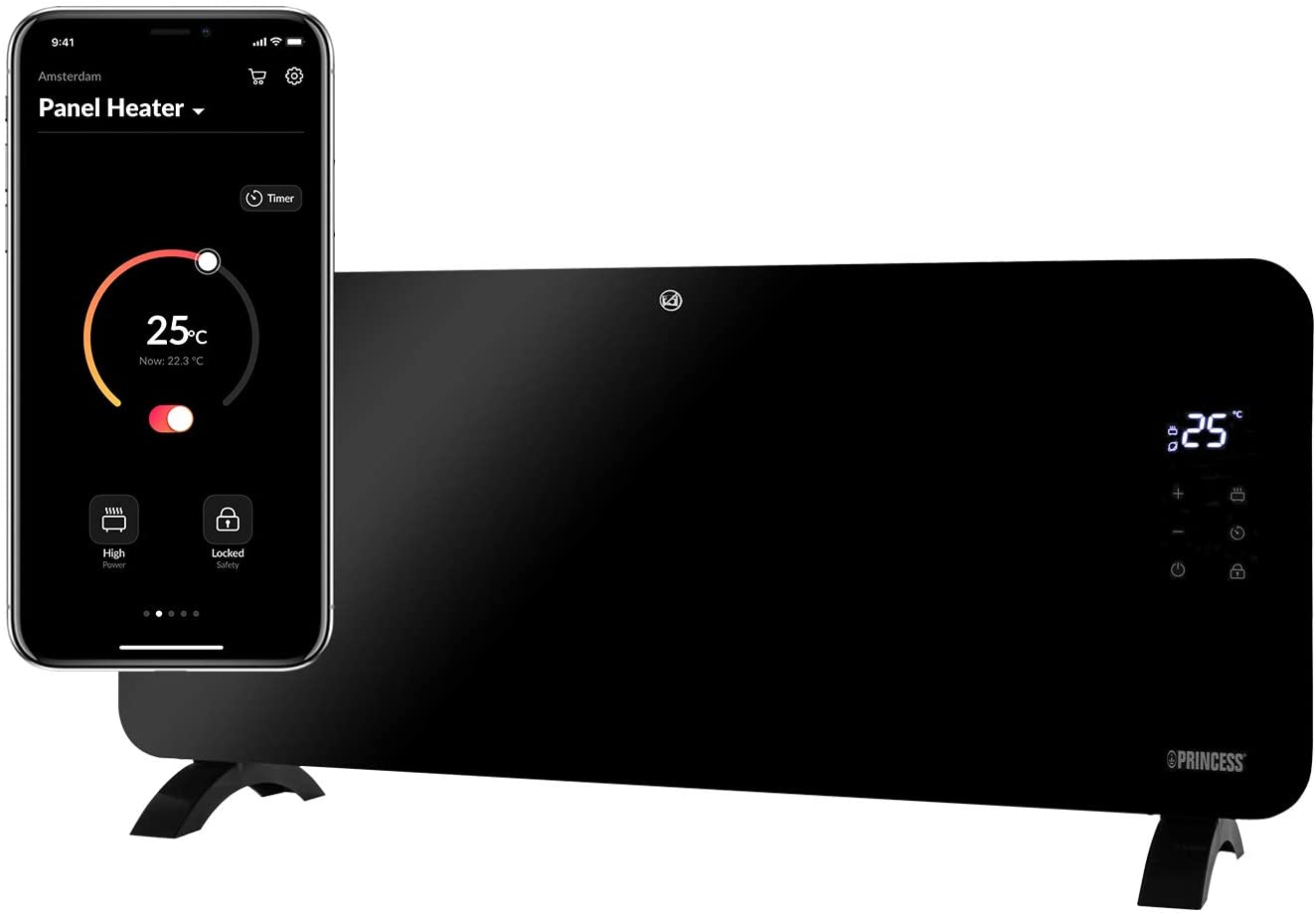 Princess Glass Smart Panel Heater, 1500 W, Black, Smart Control and ...