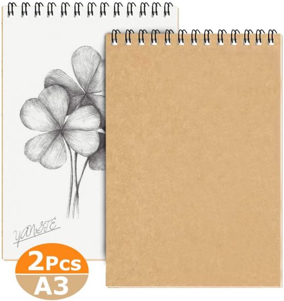 2 Pack A3 Sketch Pad Spiral Bound, Hardback Drawing Pads White Drawing Artist 160gsm Cartridge ...