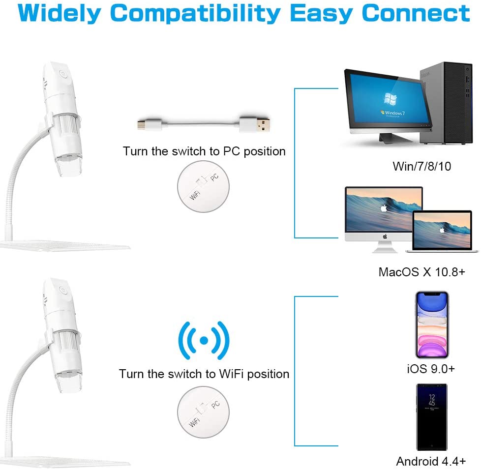 Digital Microscope, ROTEK WiFi USB Microscope Camera 1000x Zoom 1080P ...