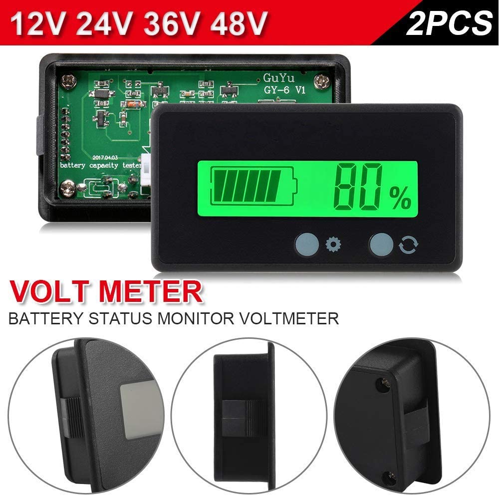 2pcs LCD Battery Capacity Monitor Gauge Meter,Waterproof 12V/24V/36V/48V Lead Acid Battery ...