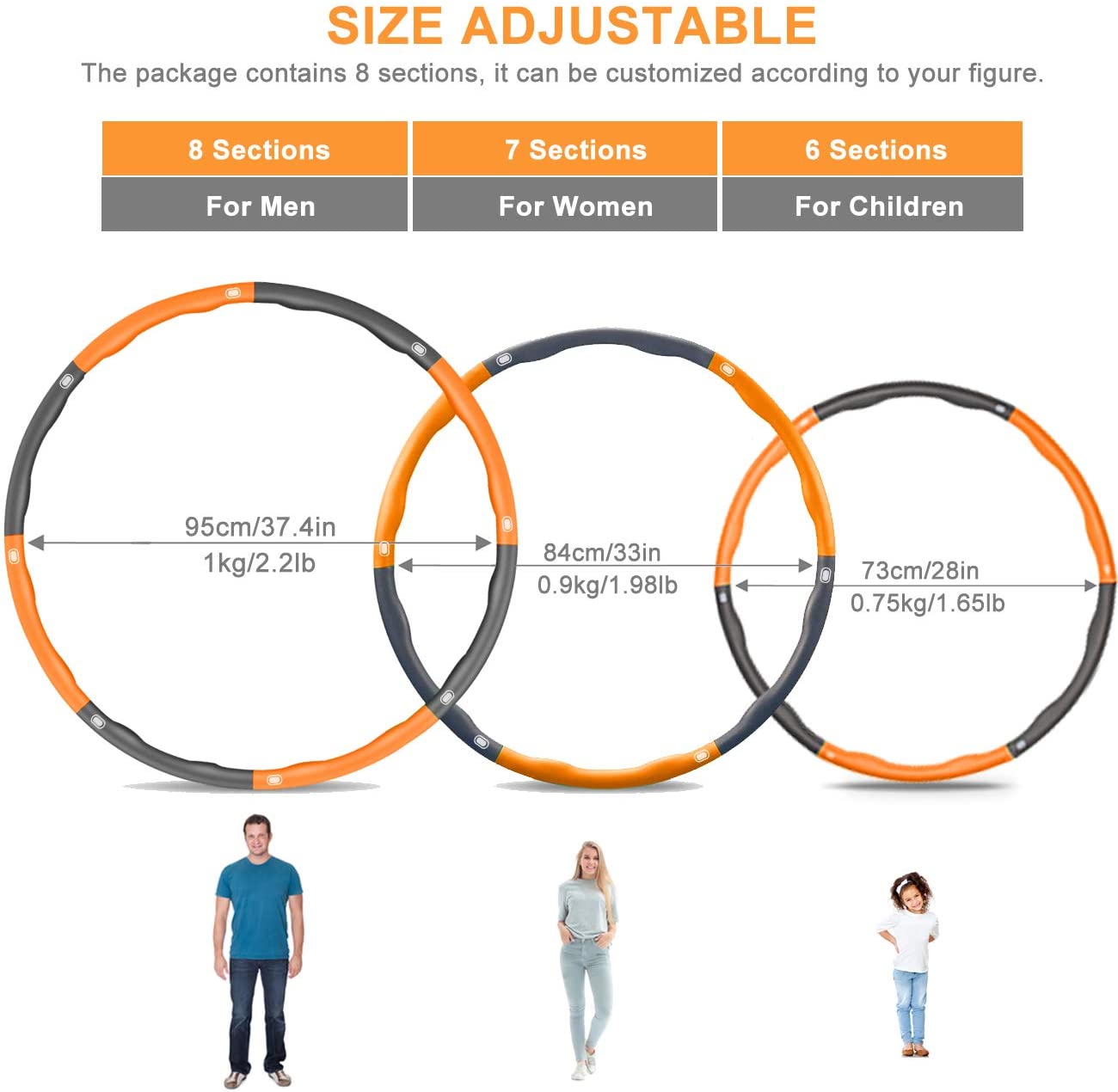 DUTISON Hoola Hoop for Adults, Weighted Hoola Hoop for Exercise-1KG, 8 ...