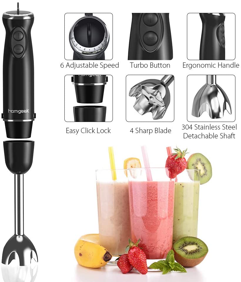 homgeek Hand Blender, 3-in-1 Electric Handheld Stick Immersion Mixer ...