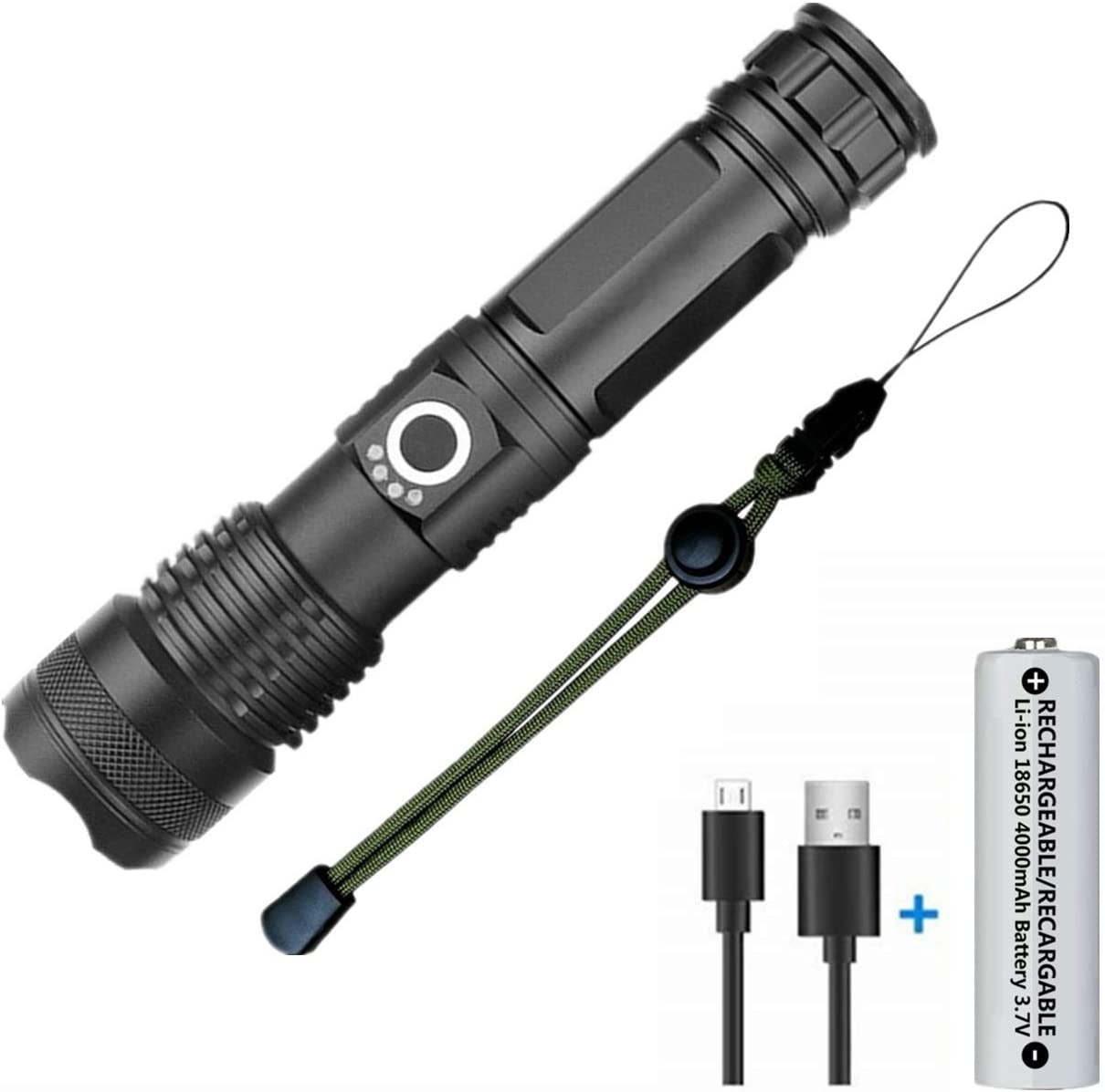 JaxTec Flashlight 5 Modes P50 LED Torch with USB Charger Super Bright 3200 Lumens Powerful ...