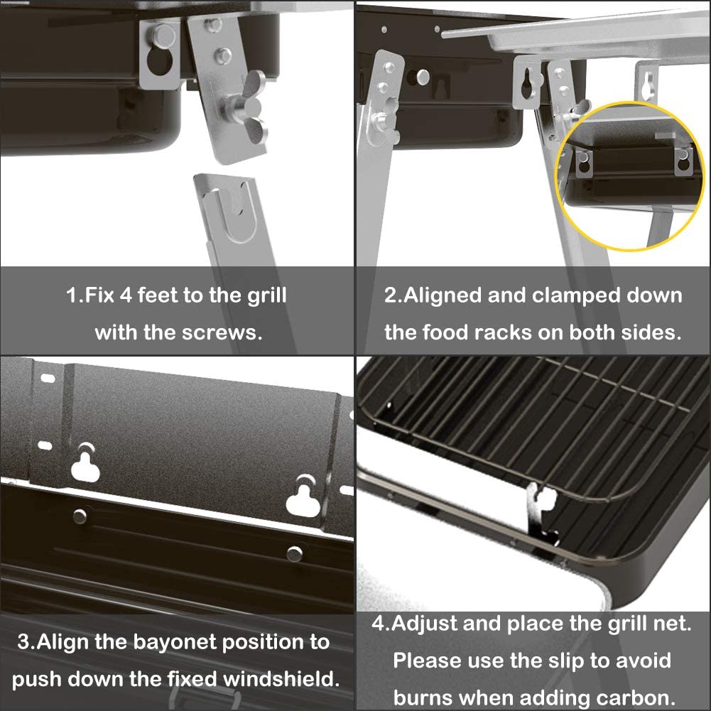 hengbo Charcoal BBQ Grill Portable Barbecue Grill Stainless Steel ...
