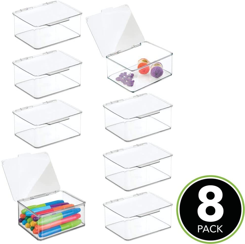 mDesign Set of 8 Craft Sorting Box — Storage Box with Hinged Lid for ...