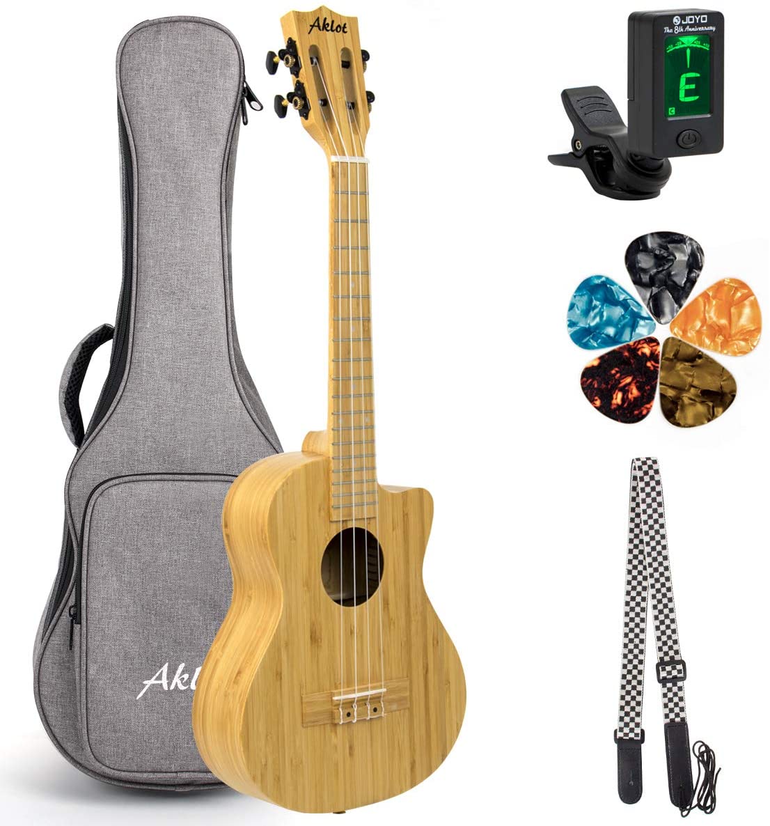 AKLOT Tenor Ukulele All Bamboo Ukelele 26 inch Cutaway Ukulele 18:1 ...
