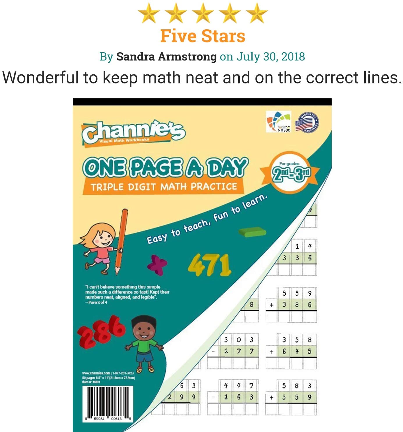 Channie’s One Page A Day Workbook, Triple Digit Math Practice ...