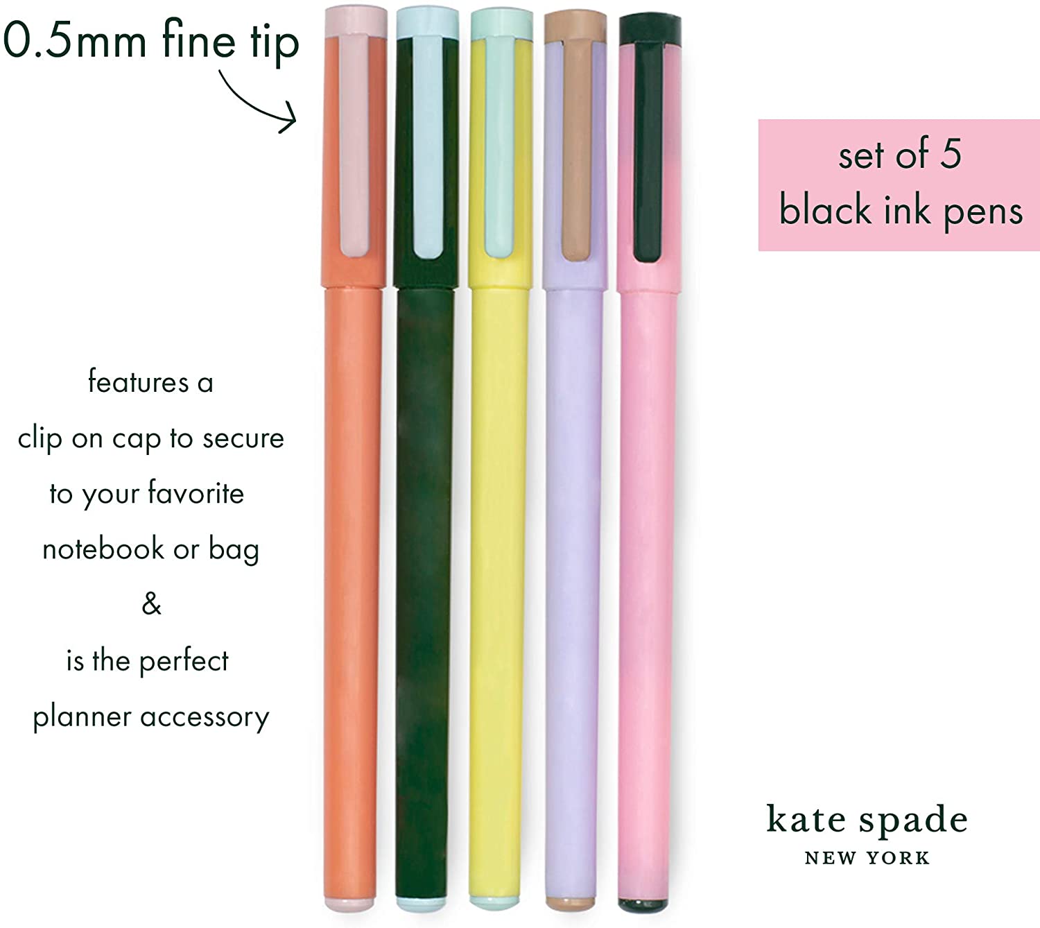 Kate Spade New York Black Ink Fine Tip Pen Set of 5, Colorblock – BigaMart