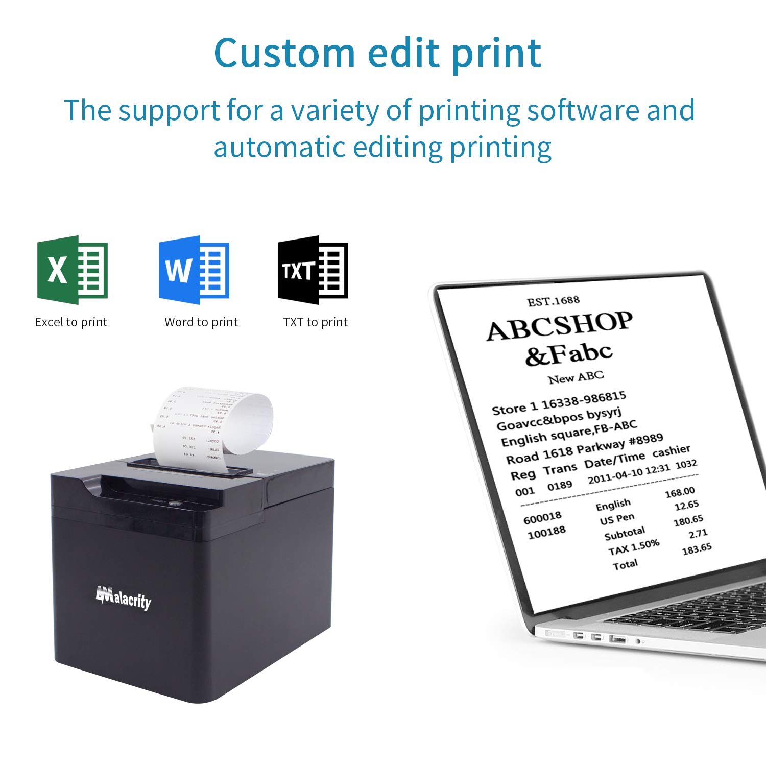 3’1/8 80mm Thermal Receipt Printer, POS Printer with Auto Cutter, USB ...