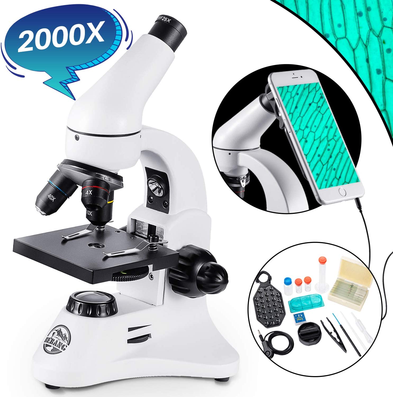 2000X Optical Compound Lab Microscope, Professional Monocular ...