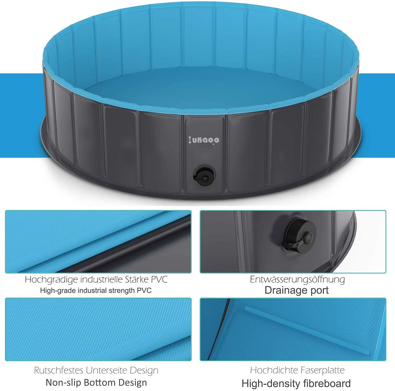 lunaoo Foldable Dog Pool Dog Paddling Pool – Portable Kiddie Pool for ...