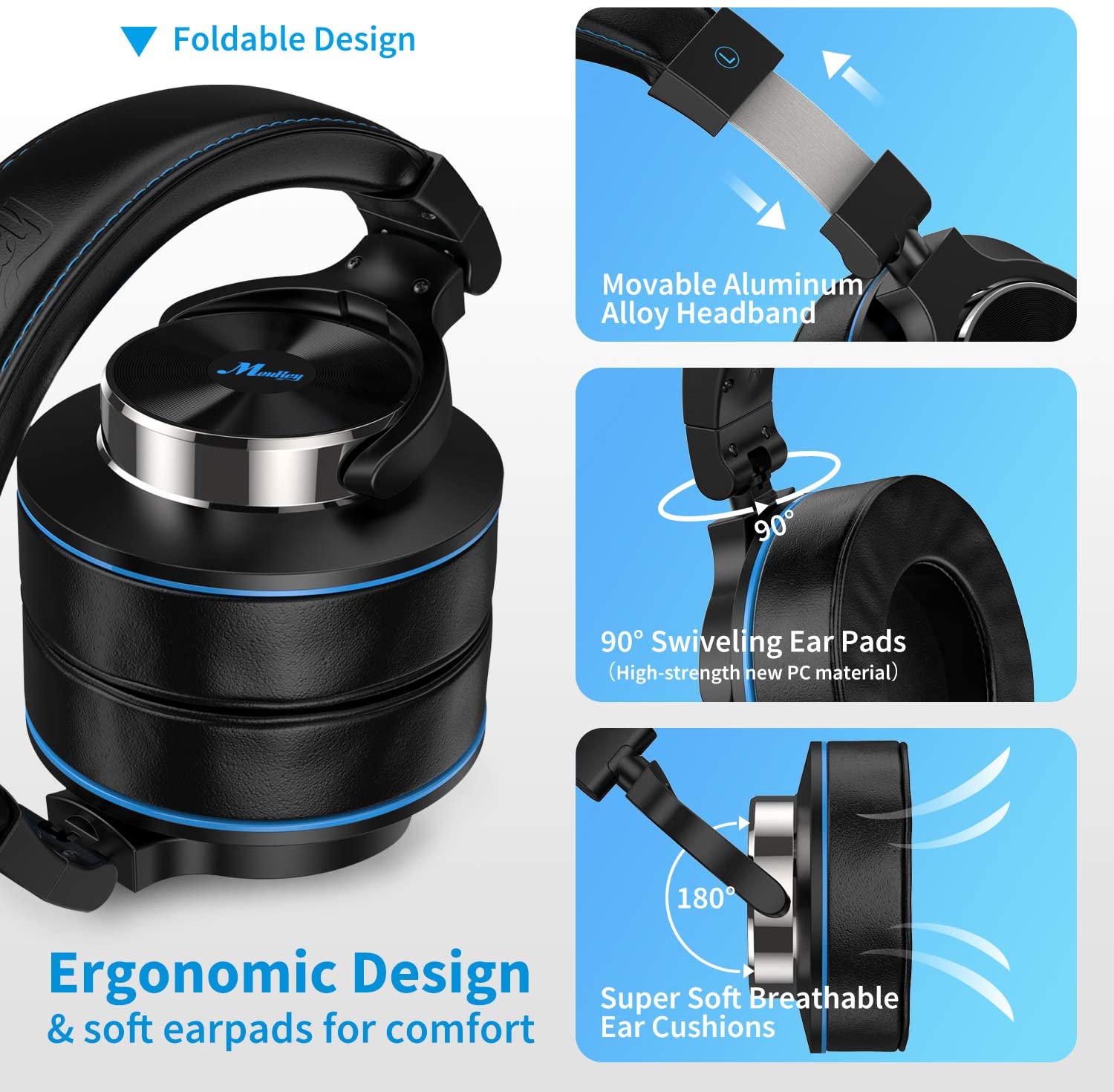 Moukey Over Ear Monitor Headphones, Professional DJ Stereo Studio ...
