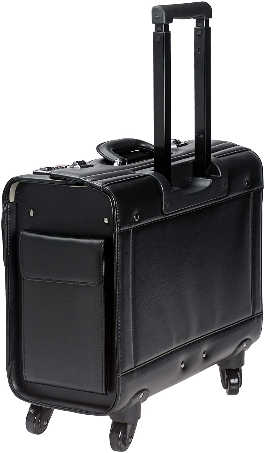 4 Wheel Deluxe Pro Large Faux Leather Wheeled Pilot Case with ...