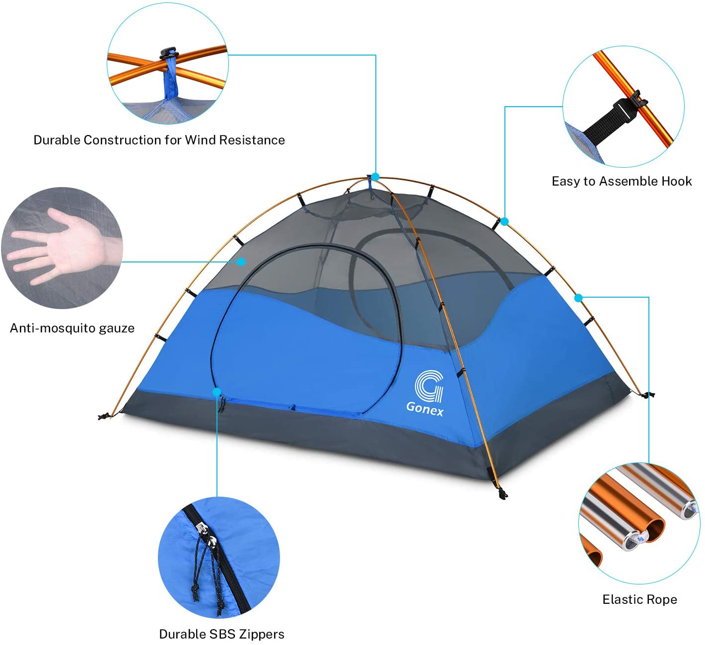 Gonex Camping Tent, 4 Person Dome Tent Waterproof & Windproof ...