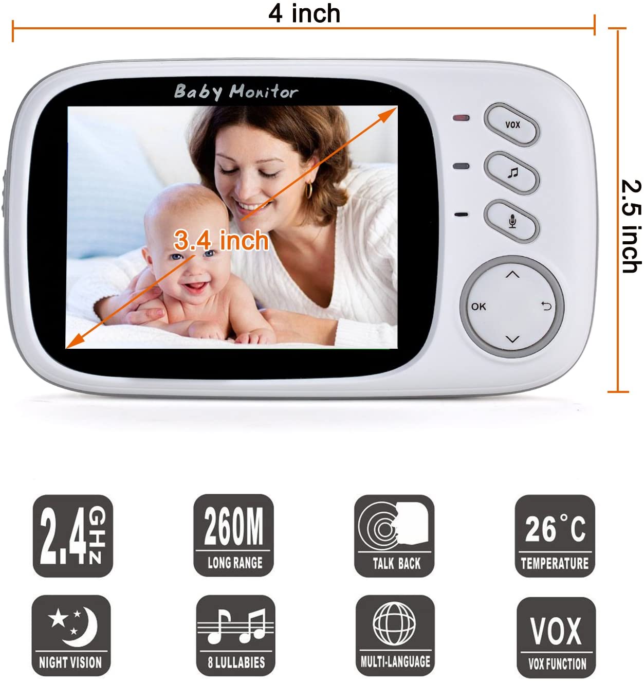 Baby Monitor, Baby Video Camera with 3.2” LCD Digital Screen 750mAh ...
