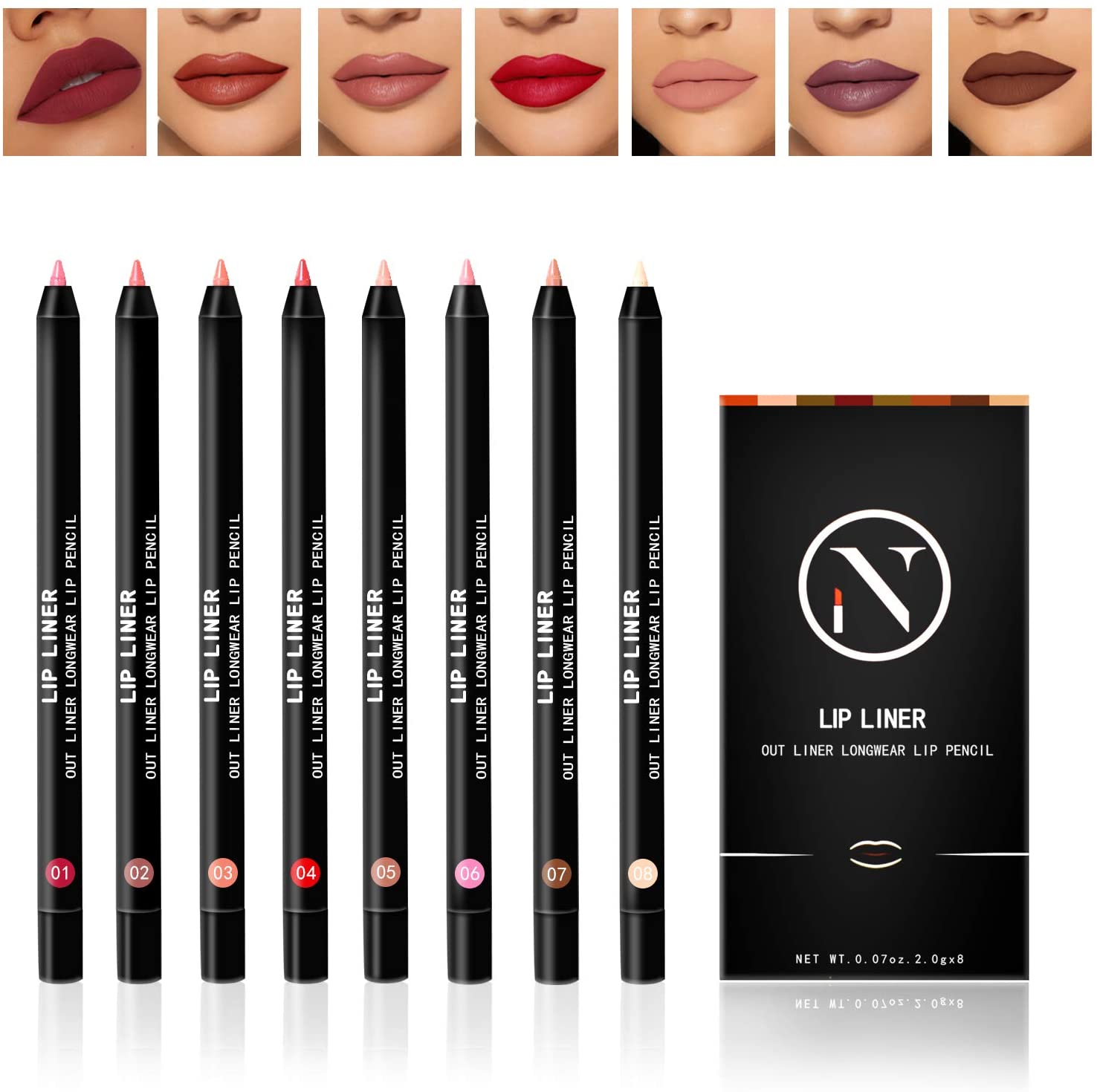 7 Colors Matte Lip Liner Set And 1PCS Concealer Pencil,Long Lasting ...