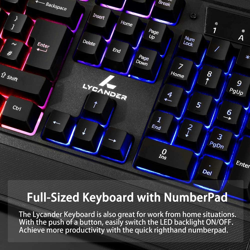 LYCANDER Gaming Keyboard UK, Wired USB Keyboard – 19 anti-ghosting keys ...