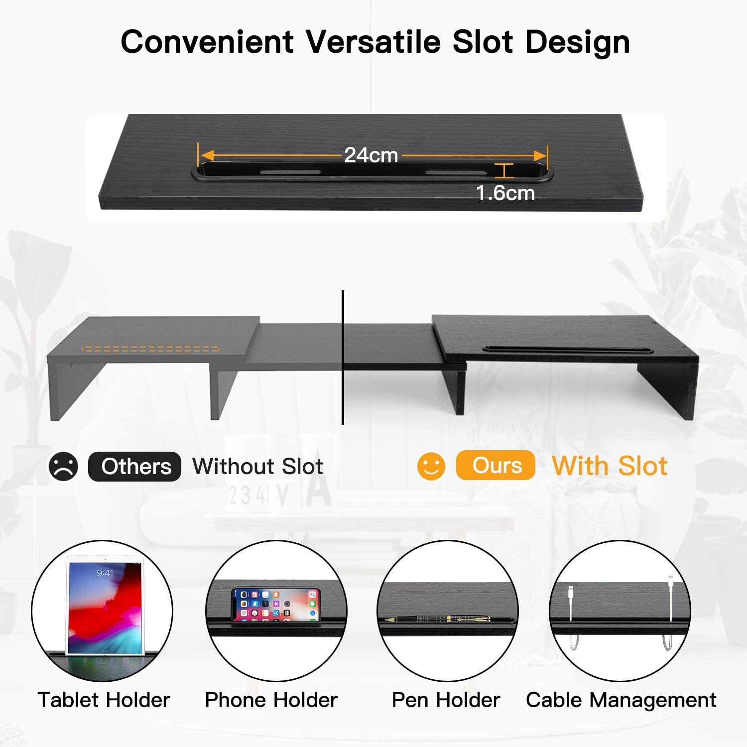 HUANUO Dual Monitor Stand Riser with Functional Slots, 3 Shelf ...
