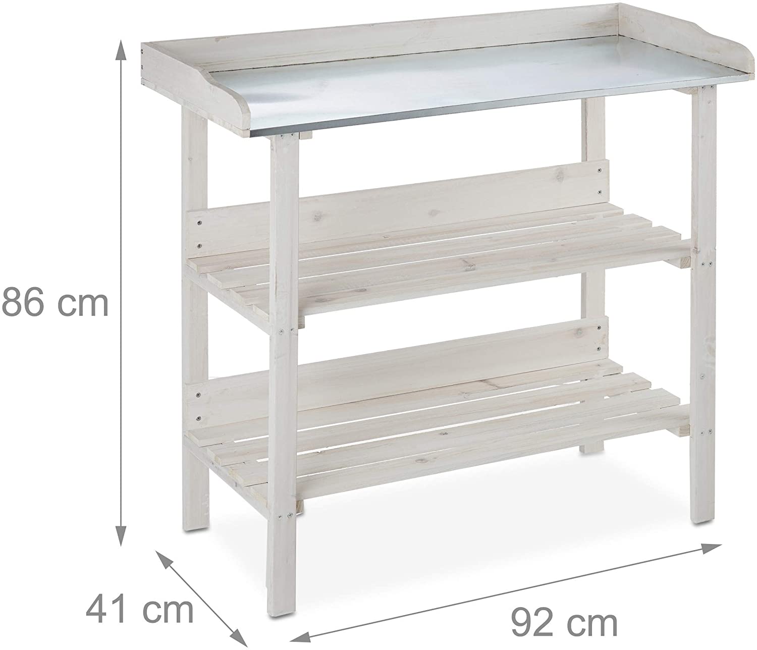 Relaxdays Planter Table with Metal Top, Repotting Stand, Wooden, Garden ...