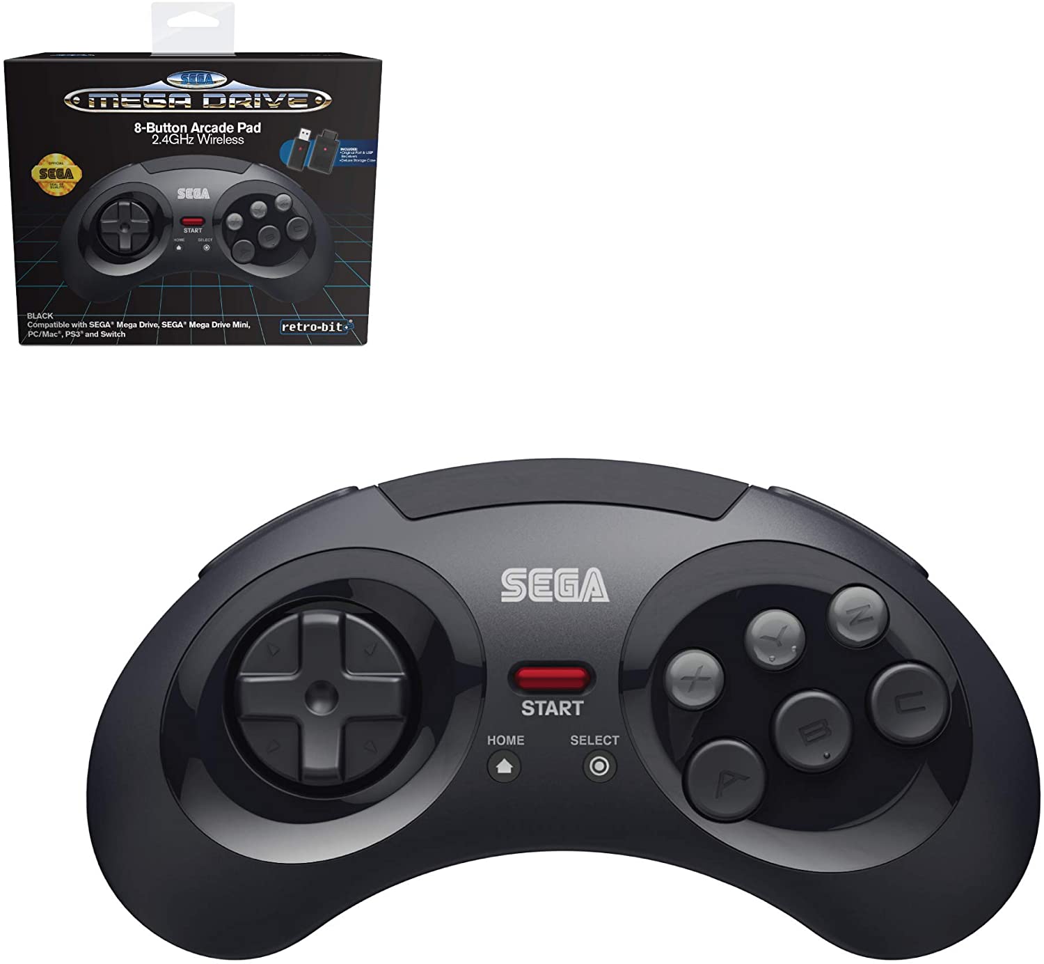 Retro-Bit Official SEGA Mega Drive 8-Button 2.4Ghz Wireless Arcade Pad ...