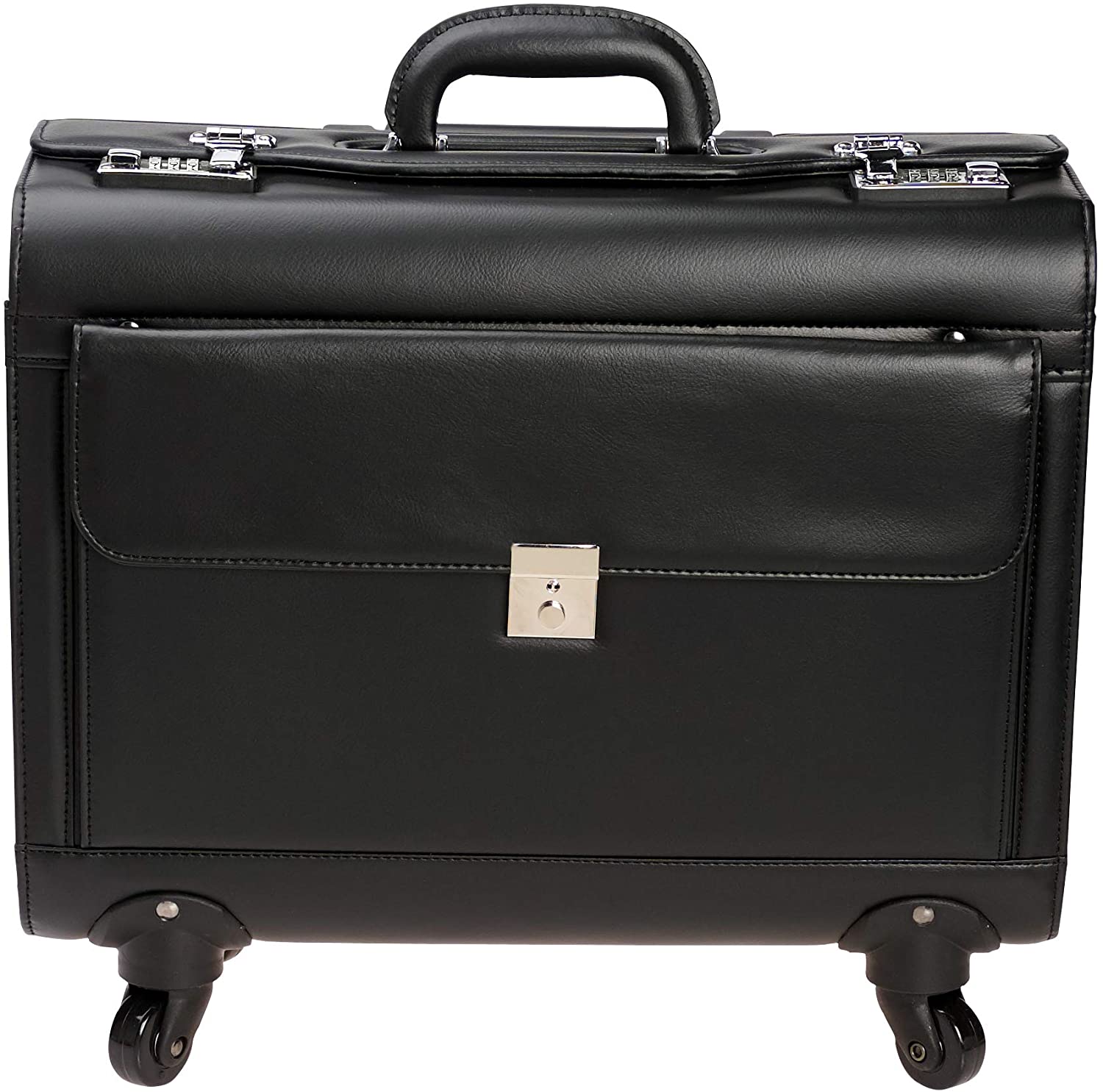 4 Wheel Deluxe Pro Large Faux Leather Wheeled Pilot Case with ...