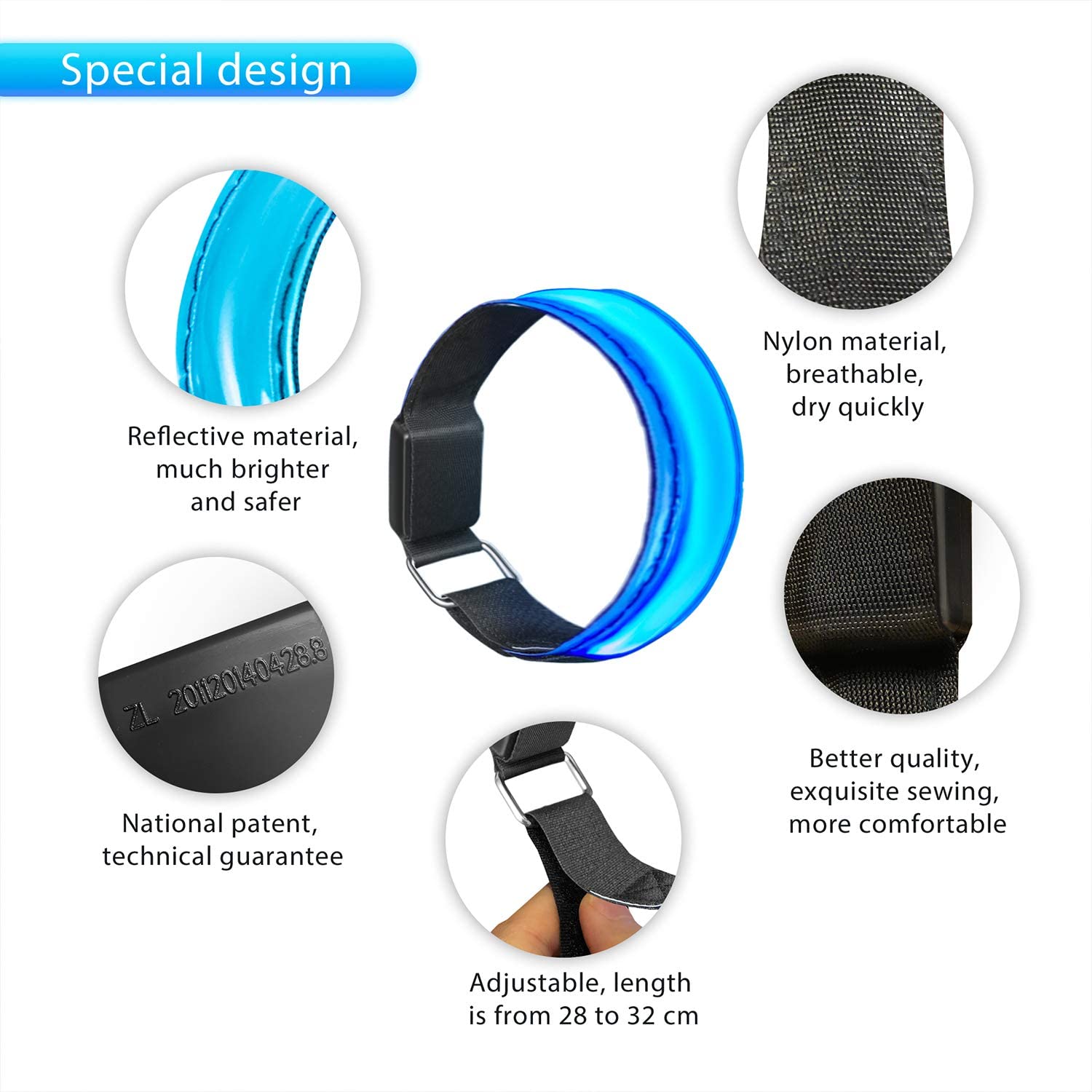 LED Armband, Flashing Reflective Led Safety Armband Light-up Armband ...