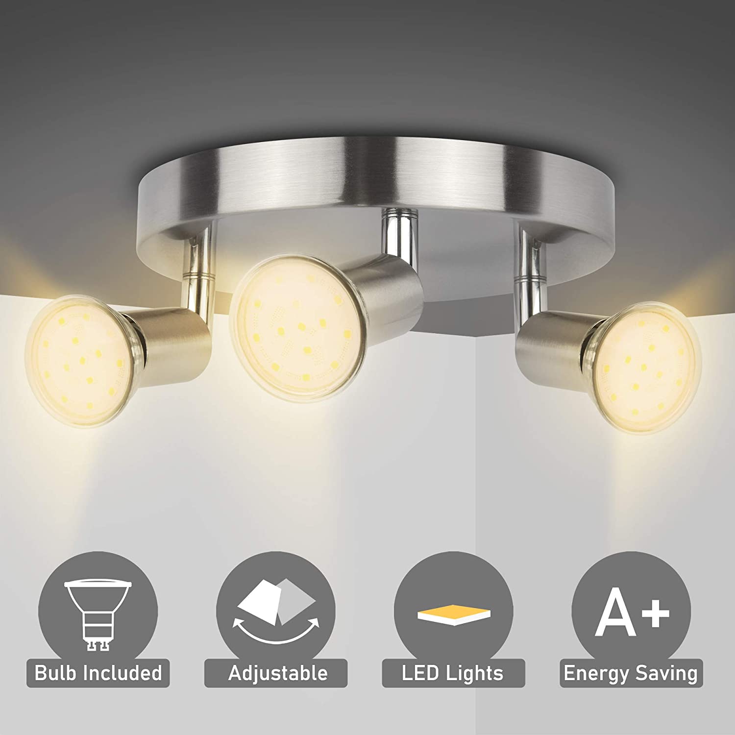 LED Ceiling Light Rotatable,Hansang 3 Way Round Plate Ceiling Spotlight ...