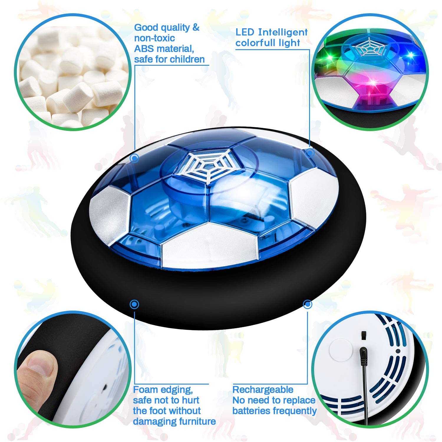 lenbest Kids Toys Hover Soccer Ball, Rechargeable Air Power Floating ...