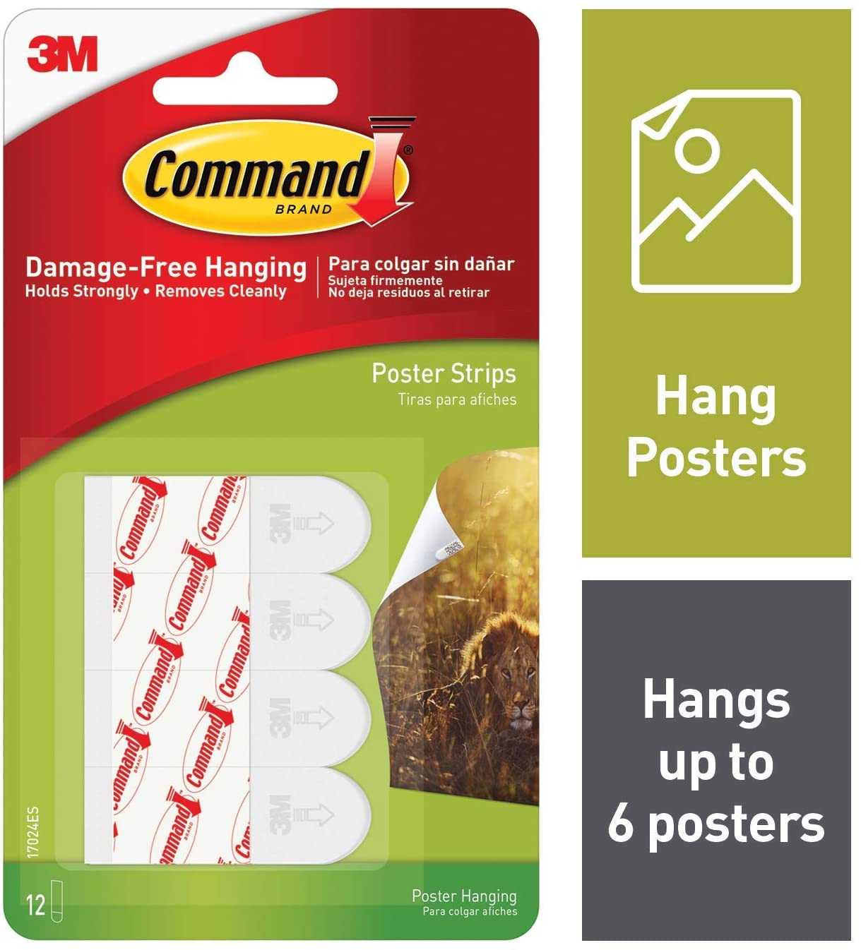 3M Command 17024 Poster Mounting Adhesive Strips – White, Pack of 12 ...