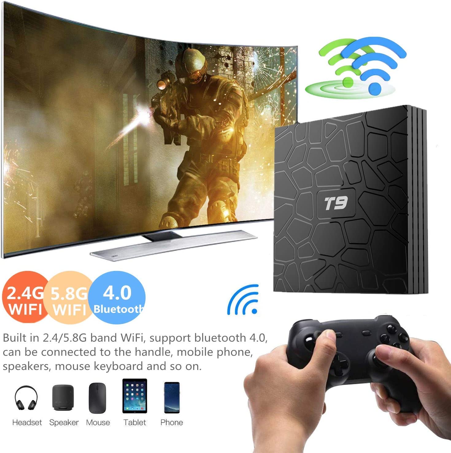 Android 9.0 TV Box, 2019 Newest Smart T9 Box 4GB RAM 64GB ROM RK3318 ...
