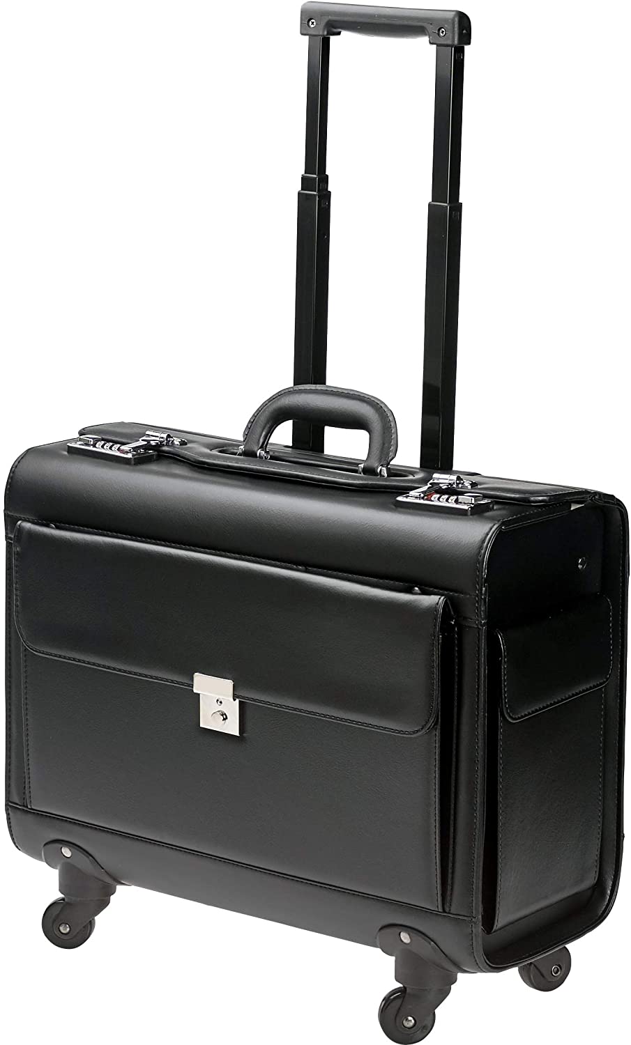 4 Wheel Deluxe Pro Large Faux Leather Wheeled Pilot Case with ...