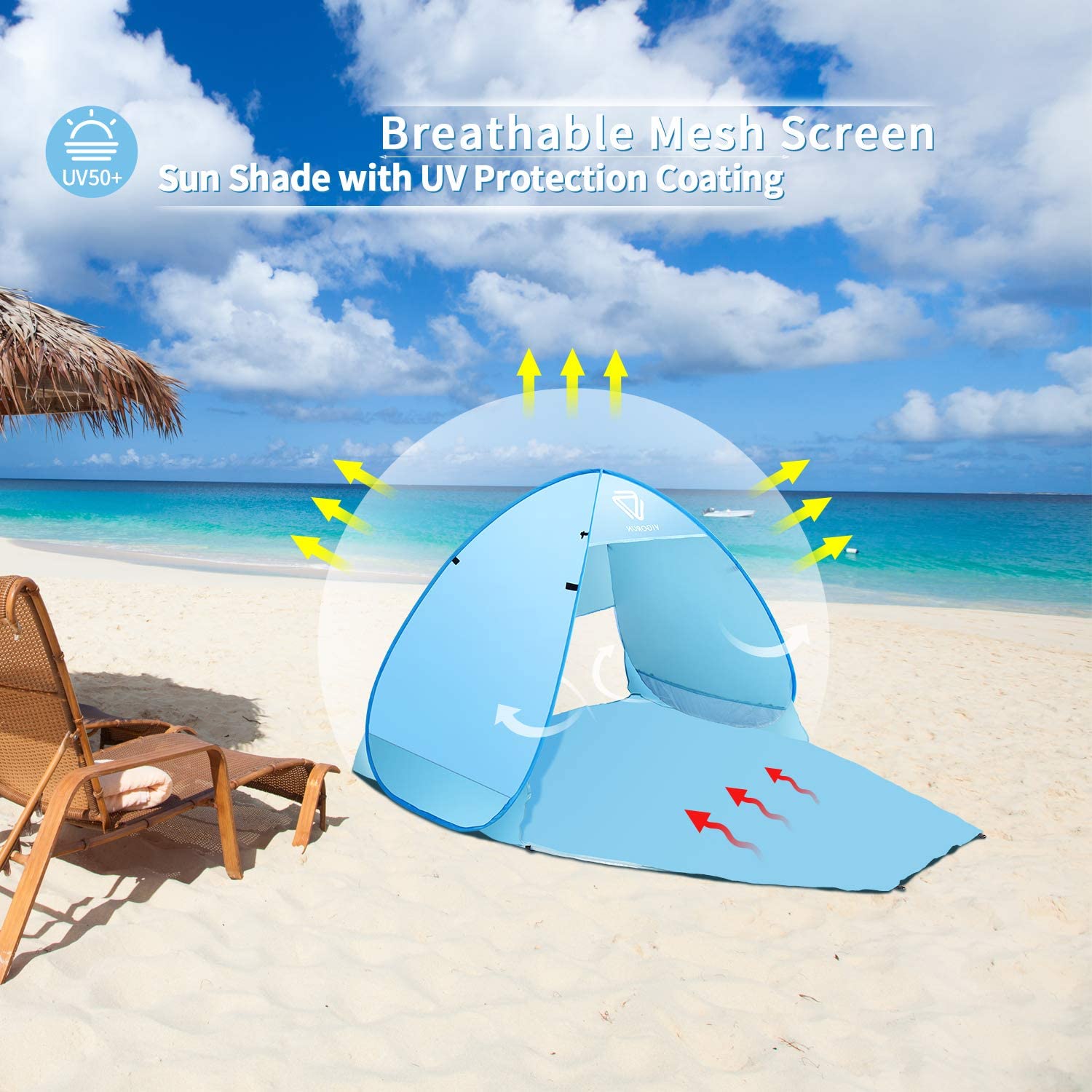 Vigorun Pop up Beach Tent, UPF 50+ for UV Sun Protection, Lightweight ...